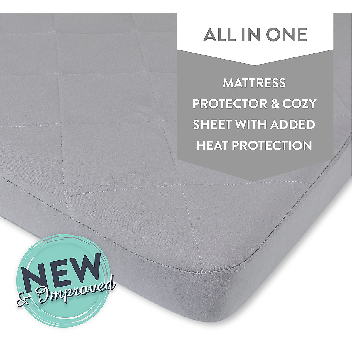 Ely's & Co. Patent Pending Waterproof Cotton Quilted Pack n Play Sheet | Mini Crib Sheet | All in one Mattress Pad Cover and Cozy Sheet, Grey