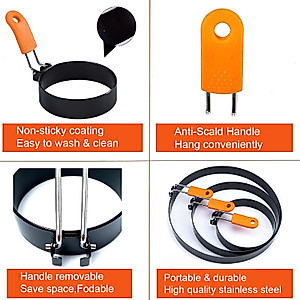 8" Large Omelette Ring,6" Pancake Ring,4" Round Egg Ring,6 Packs Egg Cooking Rings Set for Griddle Frying Eggs,Non-stick Stainless Steel Omelet Ring Egg Cooker Ring for Griddle with Accessorries