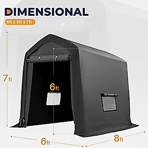 PEAKTOP OUTDOOR 6X8ft Heavy Duty Storage Shelter with 2 Roll-Up Side Windows，Waterproof and UV Resistant Outdoor Tent Tarp Sheds for Bike, Motorcycle, Garden Tools，Gray