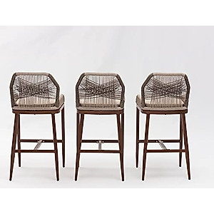 US Furnishing Indoor and Outdoor Waterproof Hand-Crafted Stool, Counter Height Stool Bar Stool High Stool Home Back Dining Chair Comfortable Simple and Beautiful Counter Chair (Counter Height 25)2pcs