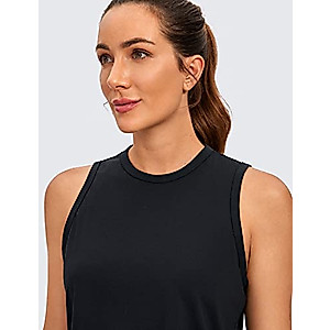 CRZ YOGA Pima Cotton Cropped Tank Tops for Women High Neck Crop Workout Tops Sleeveless Athletic Gym Shirts Black Medium