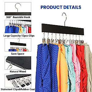 PULNCD Legging Organizer for Closet 2pcs Pants Hangers Skirt Hanger with 12 Clip Holds 24 Leggings/Pants/Jeans with 360°Roatable Hook Closet Space Saver Pants Organizer (Black-2pcs)