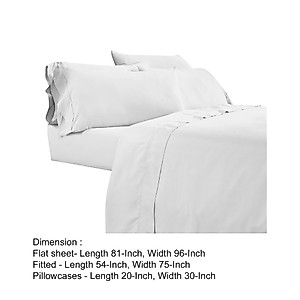 Benjara Bed Myla 4 Piece Full Size Sheet Set, Stitched, Elastic, Silky White Microfiber