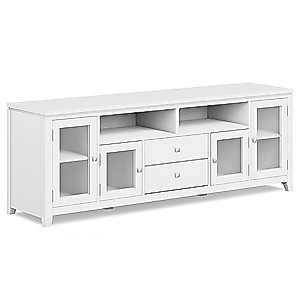 SIMPLIHOME Cosmopolitan SOLID WOOD 72 inch Wide Contemporary TV Media Stand in White For TVs up to 80 inches for the Living Room and Entertainment Center