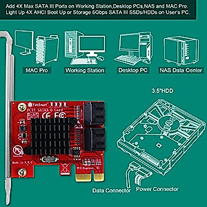 FebSmart PCIE 3.0 to 4-Ports 6Gbps SATA III Expansion Card for Desktop PCs, Plug and Play on Windows OS, MAC OS, Linux, ASMedia ASM1064 None-Raid PCIE 3.0 SATA III Host Controller (FS-S4-Pro V2)