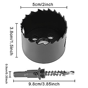 KEILEOHO 2 Inch 51 MM Black Hole Saw with Heavy Duty Arbor, Drill Bit and Hex Wrench for Cornhole Boards, Plywood, Iron Board, Acrylic, Ducts, Ceiling Lights, Cinder Wall