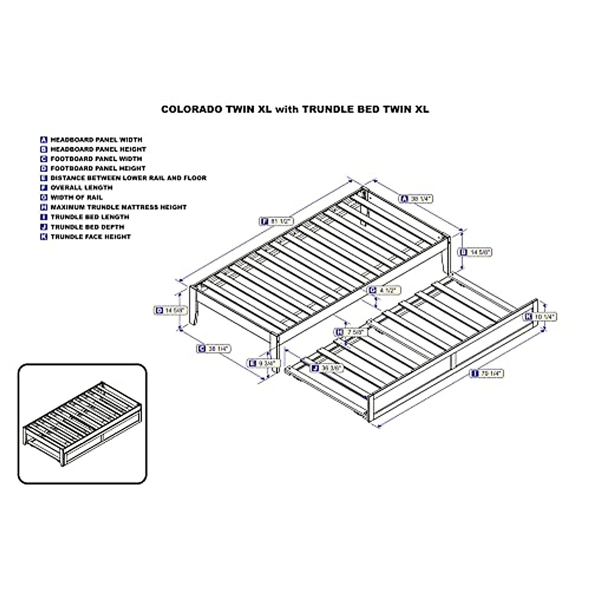 AFI, Colorado Bed with USB Turbo Charger and Twin Extra Long Trundle, Twin Extra Long, Grey