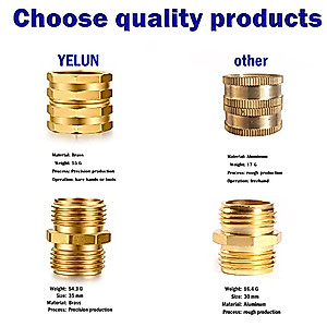 YELUN Solid brass Garden Hose Fittings Connectors Adapter Heavy Duty Brass Repair Male to Male, Female faucet leader coupler dual water hose connector (3/4" GHT Double Male Double Female 4 Pcs)
