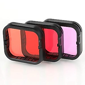 Underwater Camera Dive Filters for GoPro Hero 5, 6 and 7 Black Super Suit Waterproof Housing Case in Red, Light Red, and Magenta, Professional Color Correcting Photography Accessory