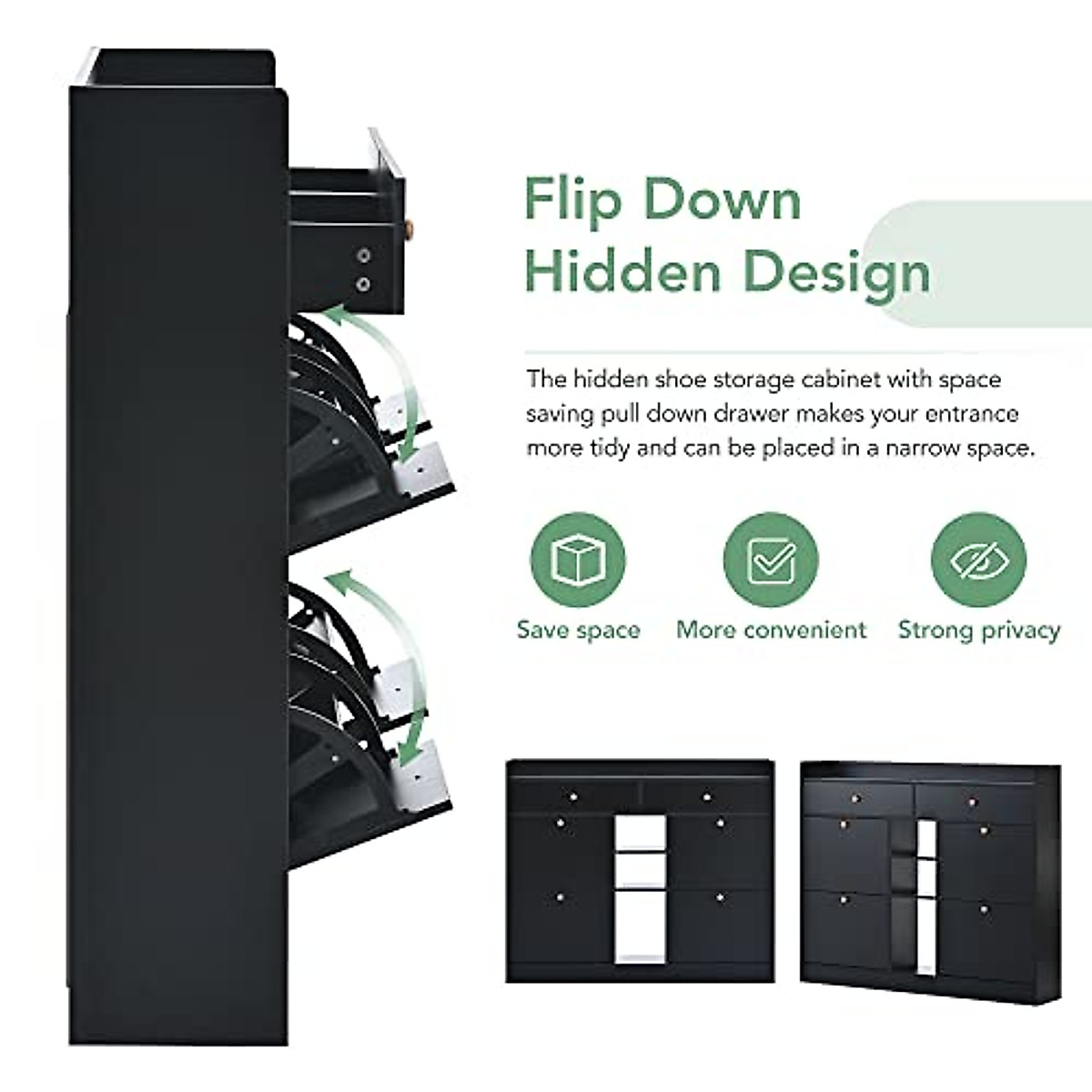 GIYZOKNI Modern Shoe Cabinet with 4 Flip Drawers, Multifunctional 2-Tier Shoe Storage Organizer with Drawers, Free Standing Shoe Rack for Entrance Hallway (Black)