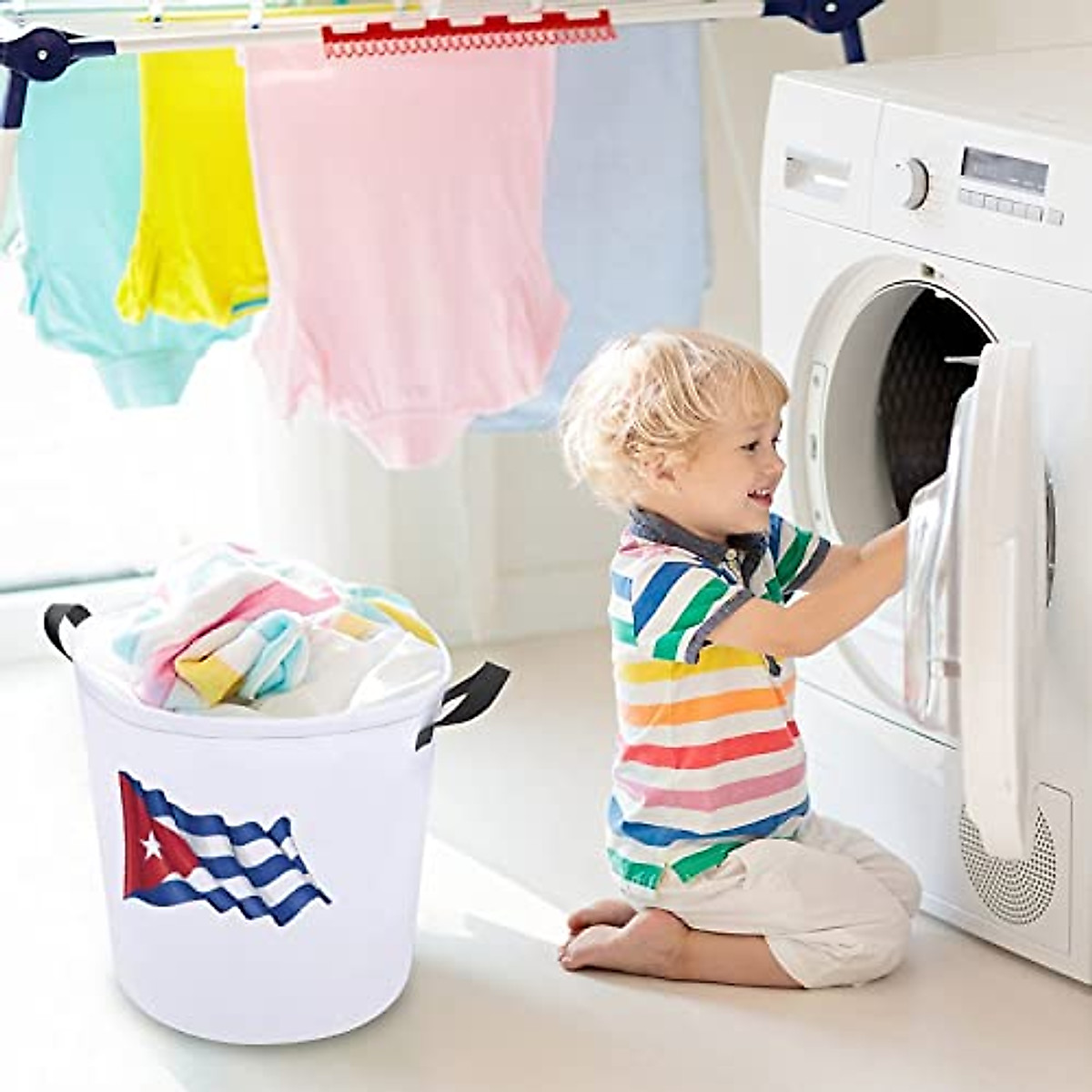 Cuba Flag Large Laundry Basket Hamper Bag Washing with Handles for College Dorm Portable