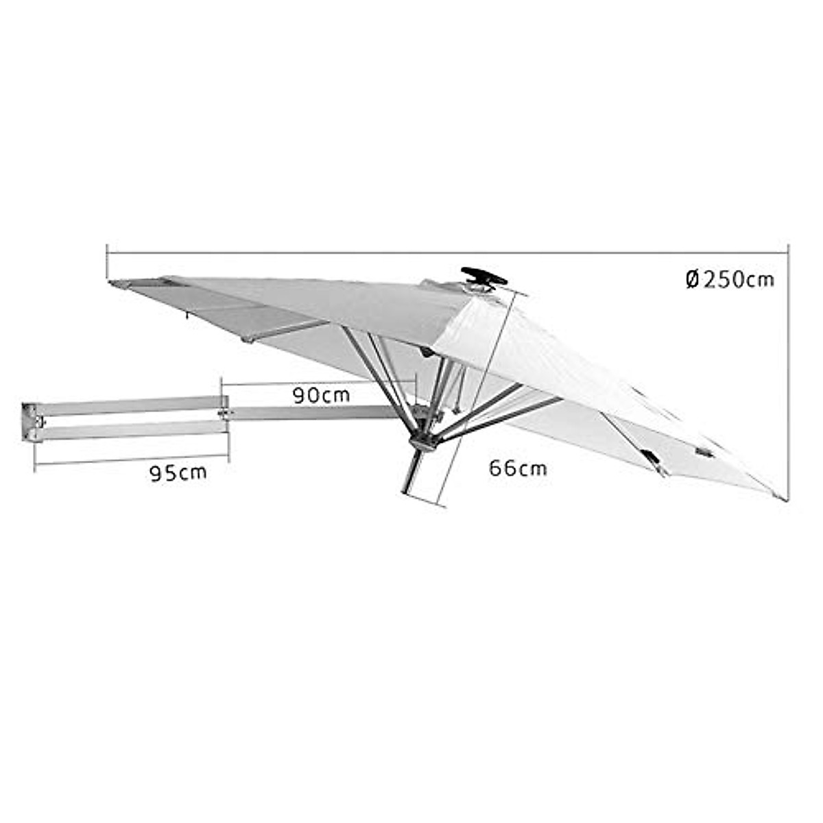 BEdaw Parasols 250cm Wall Mount Garden with Solar Lights - Outdoor Patio Sunshade Umbrella with Tilt Adjustment, Green