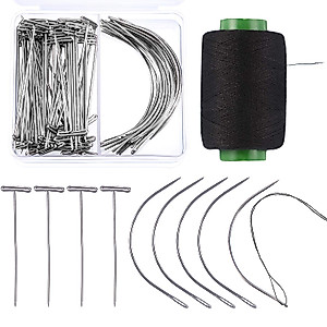 Boao 70 Pieces Wig Making Pins Needles Set, Wig T Pins and C Curved Needles with 328 Yard Thread for Wig Making, Blocking Knitting, Modelling and Crafts