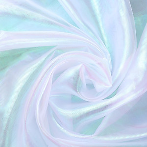 GORGECRAFT 3.3 Yards Magic Rainbow Laser Gradient Organza Iridescent Lace Voile Fabric Sheer 59.8 Inch Wide Metallic Holographic Gauze for Wedding Dress Curtain Background Photography(White)