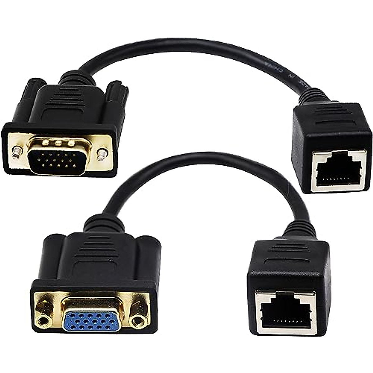zdyCGTime RJ45 to VGA Cable, VGA 15-Pin Port Female&Male to RJ45 Female Cat5/6 Ethernet LAN Console for Multimedia Video（15CM/6Inch） 2Pack
