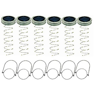 Solar Mason Jar Lid Lights, 6 Pack 30 Led String Fairy Star Firefly Jar Lids Lights,6 Hangers Included(Jars Not Included), Best for Mason Jar Decor,Patio Garden Decor Solar Laterns Table Lights