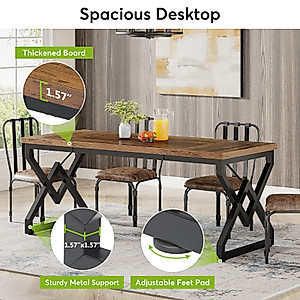 Tribesigns 63 Inch Executive Desk, Large Office Computer Desk with Extra Thick Wooden Tabletop and Metal Frame, Modern Simple Workstation Writing Table Study Desk for Home Office, Vintage Brown