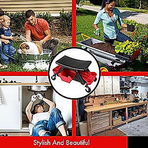 Flieeya Mechanic Stool Heavy Duty Roller Mechanics Seat Creeper Seat Garage Roller Car Detailing Stool Seat Garage Seats with Slide Out Tool Trays and Drawer, Brake Stool, 300 LB Capacity