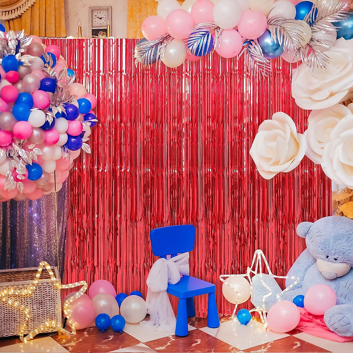 Crosize 2 Pack 3.3 x 9.9 ft Foil Fringe Curtains Party Decorations, Red Tinsel Curtain Backdrop for Parties, Door Streamers, Glitter Streamer Fringe Backdrop for Birthday Decoration (Red)