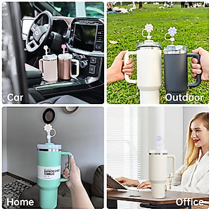 ANGSTUEM 4PCS Straw Cover for Stanley Cup 30& 40 Oz Tumblers,9-10mm Soft Silicone Straw Toppers for Stanley Cup Accessories, 2PCS Initial Letter Stanley Charms for Handle,Dust-proof Straw Covers