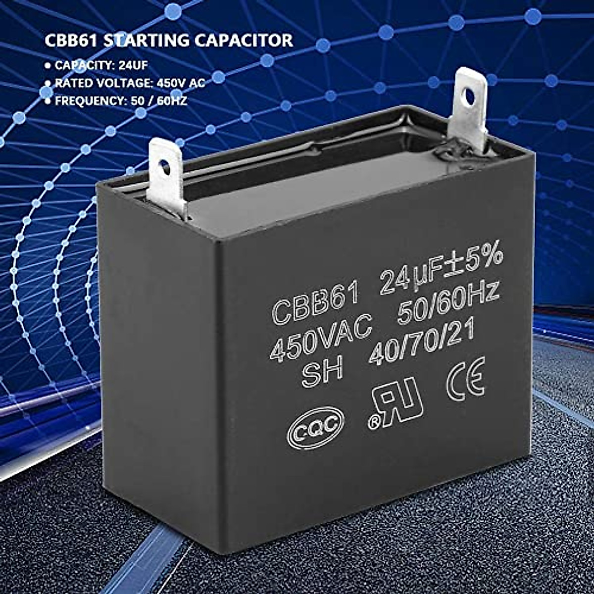CBB61 Starting Run Capacitor Generator 450V AC 24uF 50/60Hz for 400/350/300/250VAC UL/RU Listed