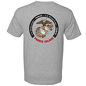 eMarinepx Parris Island Crew Neck Tshirt Grey. Made in USA. Officially Licensed with The United States Marine Corps