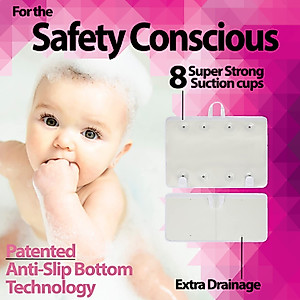 Supa Ant Baby Bath Kneeler and Elbow Rest Pad Set - The Bathtub Kneeler and Elbow Rest Set with Built-in 5 Pockets Organizer (8-Suction Cup) Bath Kneeling Pad for Bathing Baby - Pink