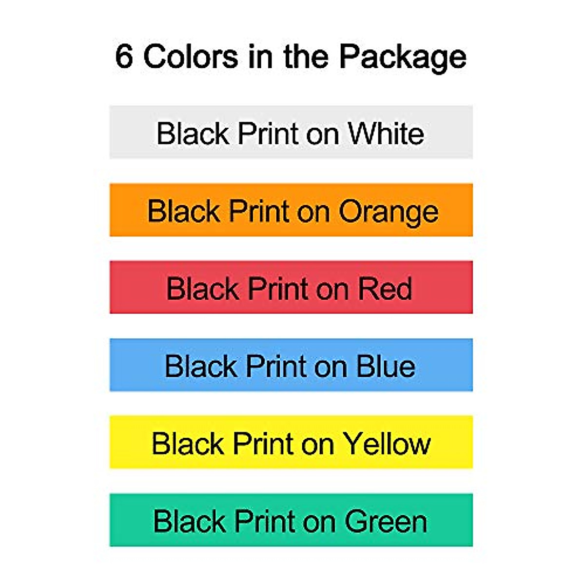 Compatible Label Tape Replacement for Brother Ptouch TZe Label Tape Multicolor Tape Bundle with Replace TZe-231 Label Tapes, 0.47" x 26.2', Black on White/Orange/Red/Blue/Yellow/Green (Total 12-Pack)