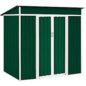 Omelaza 4' x 6' Outdoor Garden Storage Shed with Sliding Door, Perfect to Store Patio Furniture, Garden Tools, Bike Accessories, Beach Chairs, Weather Resistance, Green