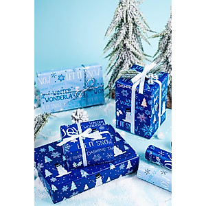 WRAPAHOLIC Christmas Wrapping Paper Roll - Mini Roll - 3 Rolls - 17 Inch x 120 Inch Per Roll - Blue and White Winter Wondland, Snowflake, Snowman Holiday Collection with Metallic Foil Shine