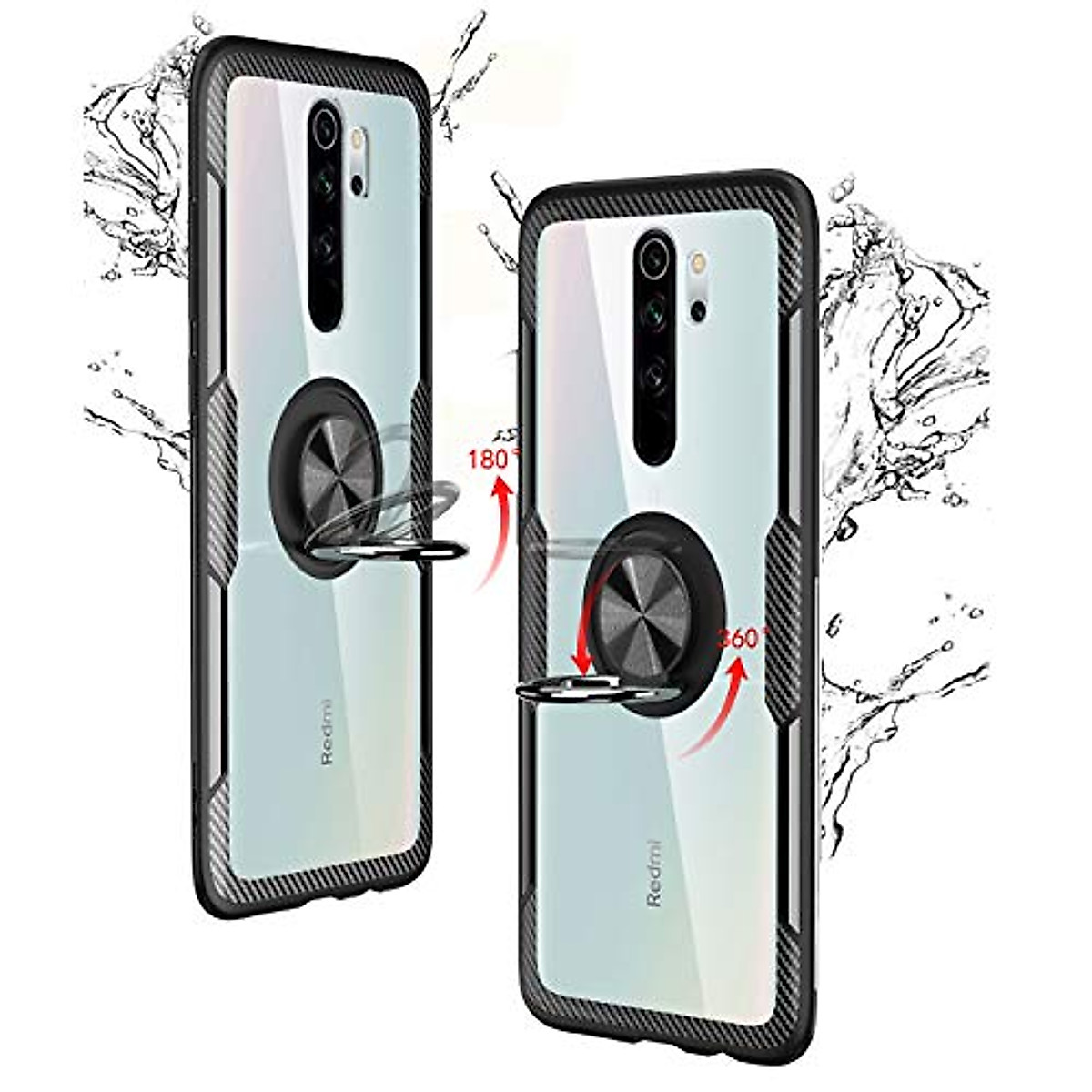 Redmi Note 8 Pro Case,360° Rotating Ring Kickstand Protective Case,Silicone Soft TPU Shockproof Protection Thin Cover Compatible with[Magnetic Car Mount] for Xiaomi Redmi Note 8 Pro (Navy/Silver)