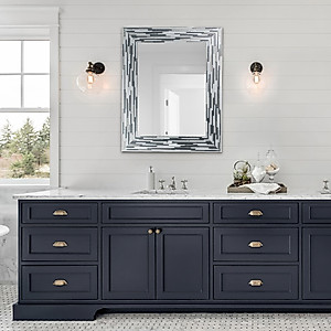 Head West Frameless Reeded Glass Print Gray Modern Wall Mirror - Bathroom Vanity Mirror Decoration with D-Ring Hangers for Vertical & Horizontal Mounting - 24" x 30"