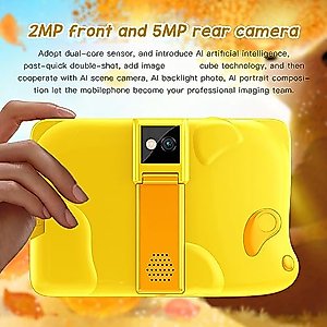 Airshi Tablet, Kids Tablet 100-240V Front 2MP Rear 5MP LED Display Octa Core Processor Yellow with 10 Support for Study (Yellow)