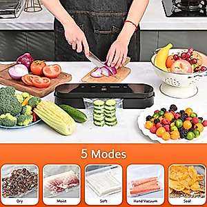 Vacuum Sealer, 5-In-1 Automatic Food Sealer with Powerful Suction, Food Vacuum Sealer Machine for Food Storage, Sous Vide, Meal Prep, Dry & Moist & Soft & Hand Vacuum Food Modes, Cutter and Vacuum Sealer Bags Included, Slim Design, Led Indicator Lights