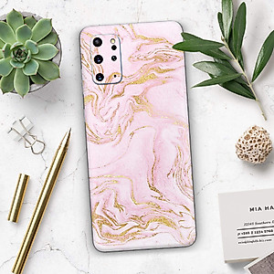 DesignSkinz Rose Pink Marble & Digital Gold Frosted Foil V12 Protective Vinyl Decal Wrap Skin Cover Compatible with The Samsung Galaxy S20 (Screen Trim & Back Glass Skin)