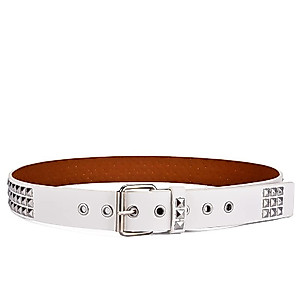 YYHJM 3 Row Pyramid Studded Belts Silver Stud Black Belt PU Leather Punk Goth Metal Belt