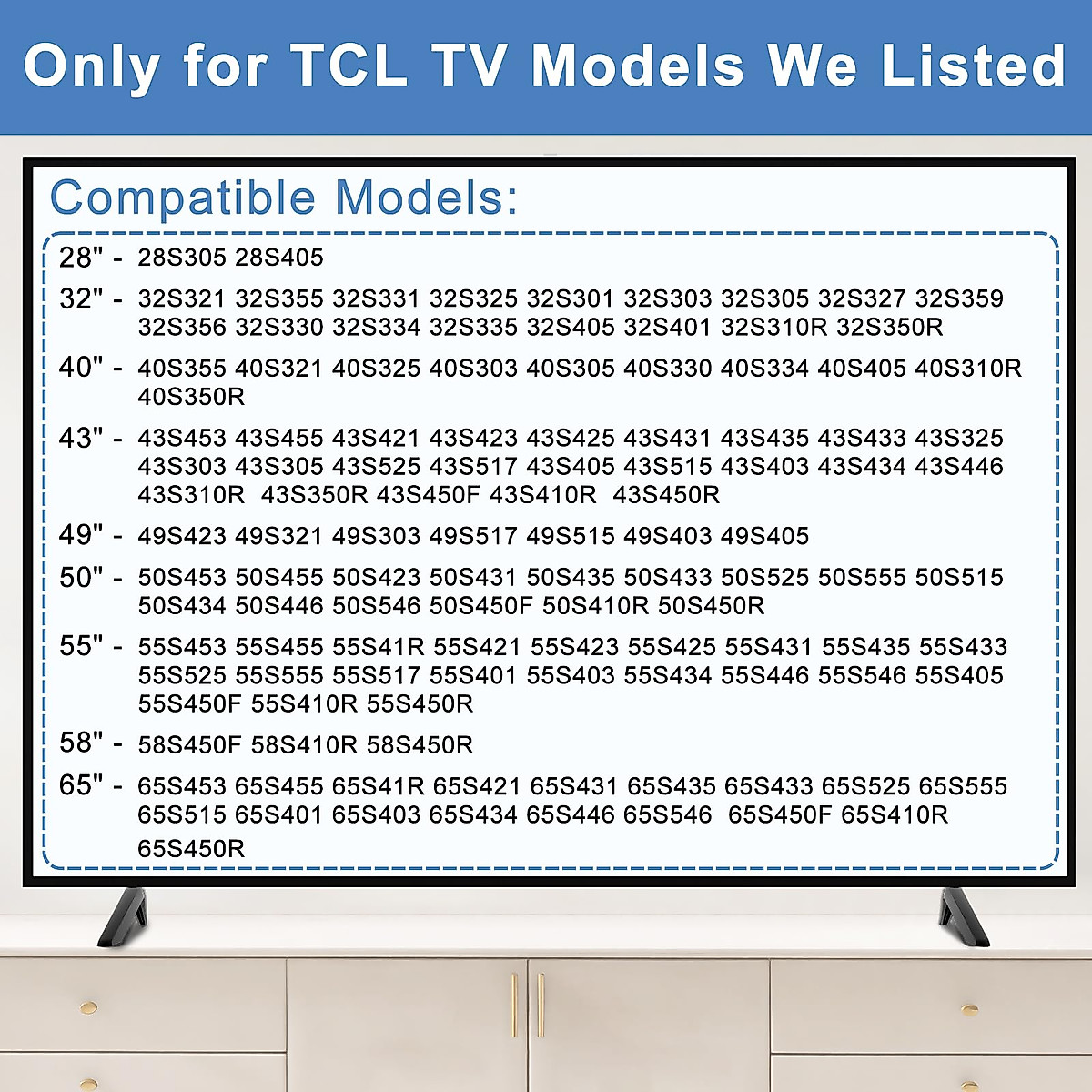 TV Base Stand for TCL Roku Smart TV, TV Legs for TCL TV Stand Legs, for 28 32 40 43 49 50 55 65 Inch TCL TV Legs - 28S305 32S325 32S305 40S325 43S303 50S423 50S546 55S401 55S525 65S555 with Screws