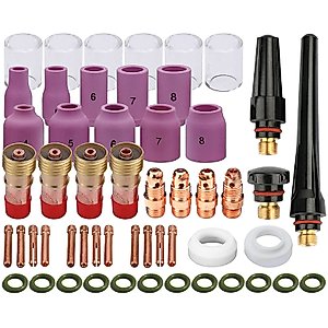 Zinger 53pcs TIG Welding Torch Stubby Gas Lens #10 Pyrex Glass Cup Kit Accessories for DB SR WP-17/18/26 TIG Welding Torch,with Cup+Back Cup+Nozzle+Collet+Collet Body+Gas Lens+Cup Gasket
