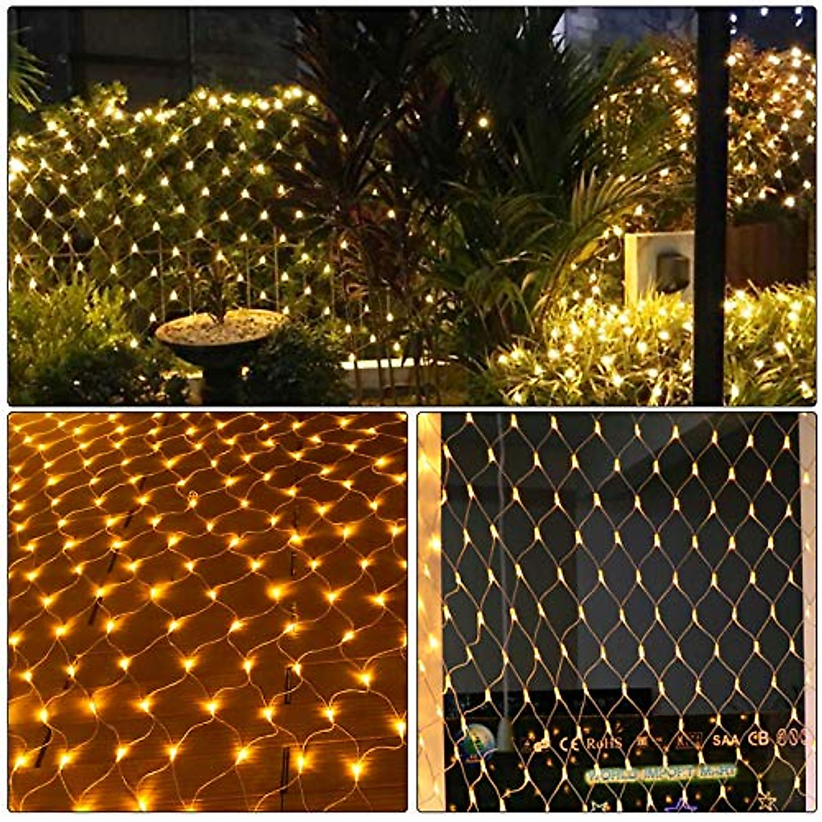 Christmas Net Lights, 9.8X6.6ft 200 LED Outdoor Net Mesh Lights 8 Modes Christmas Lights for Christmas Decor Bushes Fence Outdoor Garden Party Yard, Warm White