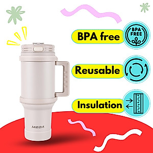 MEDA 40 oz Tumbler with Foldable Handle – Insulated, Reusable Stainless Steel Travel Coffee Mug – Perfect for Travel, Water, Iced Tea, Coffee – Ideal Easter Gift (Cream)