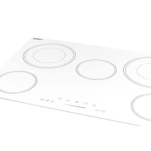 Summit Appliance CR5B30T8W 30" Wide 5-Burner Radiant Cooktop, White, Ceramic Glass Surface, Digital Touch Controls, 9 Power Levels, Programmable Timer, Residual Heat Indicator, 208-240v Operation