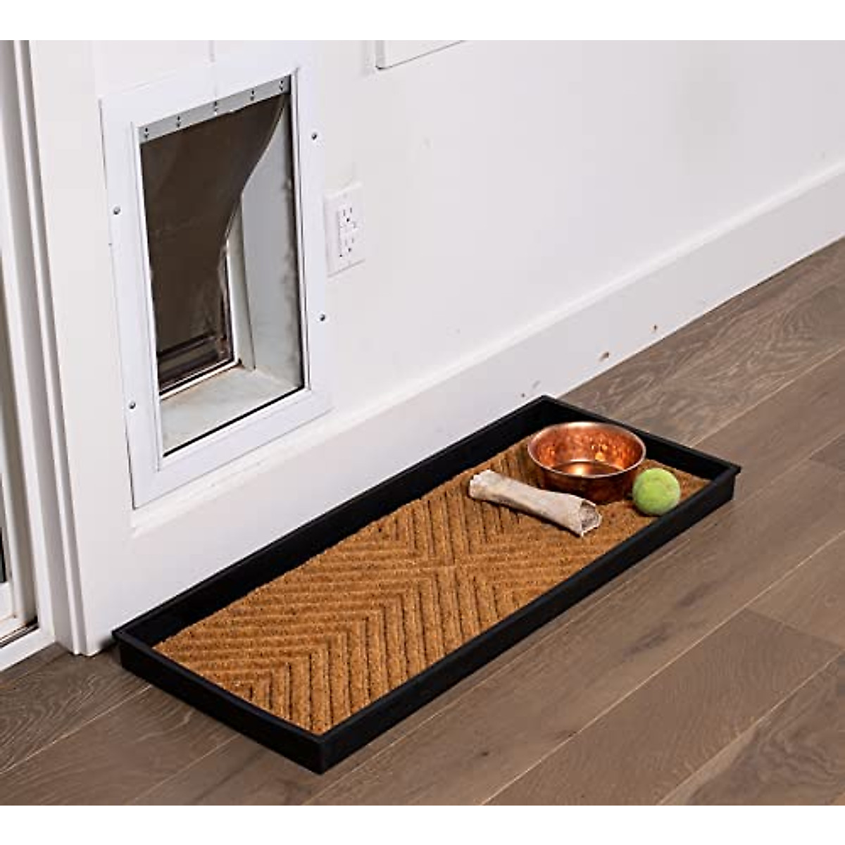 BIRDROCK Brands - Rubber Boot & Shoe Tray | Coir Insert | 34" x 14" | Waterproof Shoe Tray for entryway | Embossed Pattern