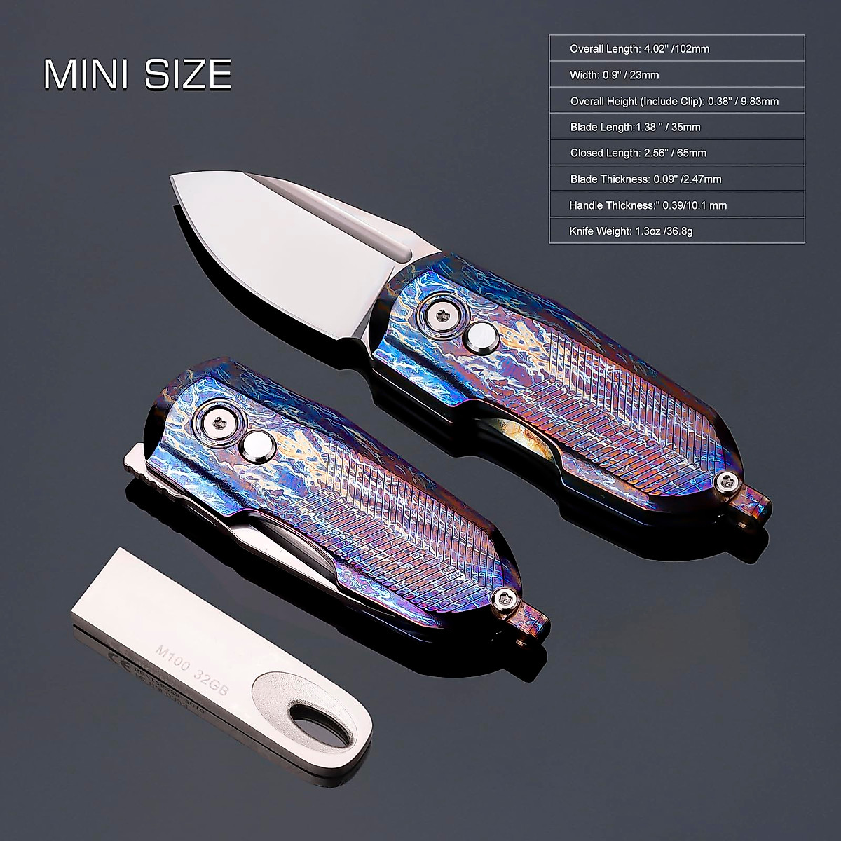XTOUC Small Pocket Knife,1.38" M390 Steel Blade EDC Folding Knives with Button Lock Titanium Handle Knifes TD776