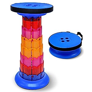 Celesdy Adjustable Retractable Portable Collapsible Folding Stool for Adults Heavy Duty with Load Capacity 770 lbs, Collapsible Chair Camping Stool for Travel Hunting (Blue Rainbow) (HX20210818)