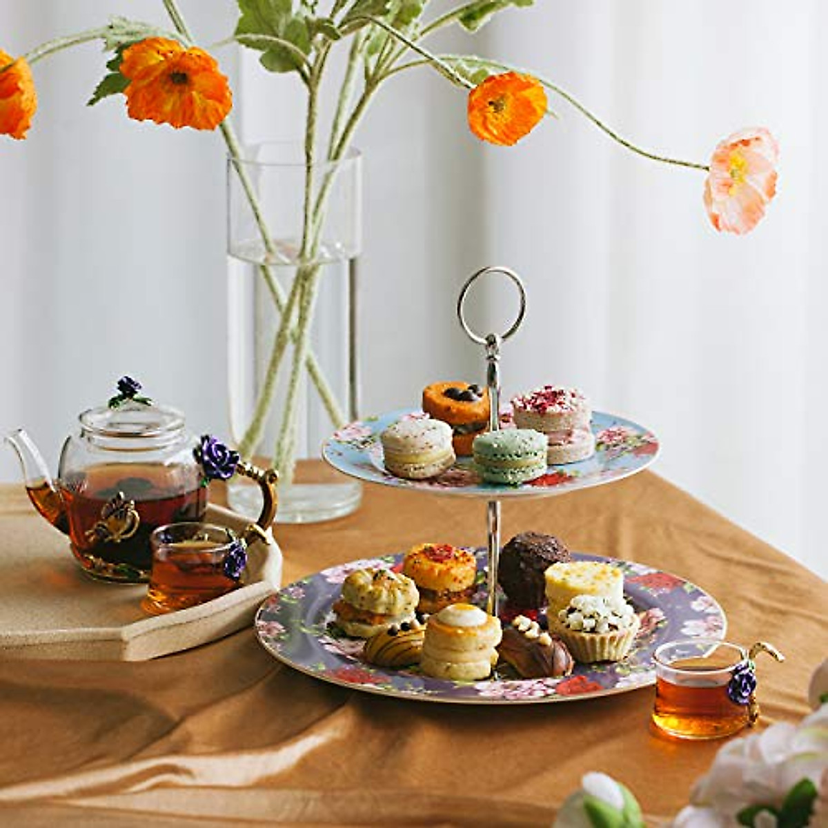 BTaT - Floral 2 Tier Round Porcelain Cupcake Stand, 2Tier Serving Tray, Dessert Stands, Tea Party Supplies, Party Table Decoration, Dessert Display Stands, Cookie Trays for Parties