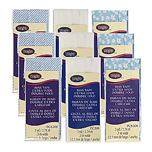 Wrights Extra Wide 1/2 Inch Double Fold Bias Tape for Quilting and Sewing, 27 Total Yards, White/Blue 9 Piece