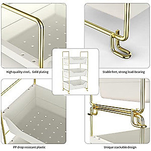 kaileyouxiangongsi Shower Caddy , Shower Shelf Organizer Storage ,Metal Bathroom Shelf Unit， for Organizing and Storing Hand Towels, Body Lotion, Facial Tissues, Bath Salts (Golden&White)