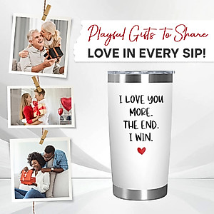 TEEZWONDER Couple Gifts for Him Her - I Win White Stainless Steel Insulated Coffee Tumbler With Lid 20 Oz - Anniversary Wedding Birthday Gifts for Women Girlfriend Boyfriend Wife Husband
