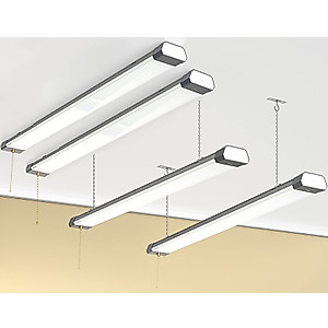120W LED Shop Light Linkable, 15600 LM 5000K Linear High Bay/Low Bay Lighting Fixture 120V with US Plug Cable, Pull Chain for Garage Workshops Basements Hanging or FlushMount - 4 Pack ETL Listed