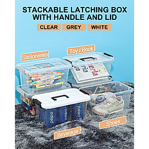 Plastic Storage Bins with Lids 7 Quart ,Storage Containers 6 Pack-BPA-Free,Stackable Latching Box with Black Handle for Home Office Kids Room Closet School Art Supplies Organization and Storage